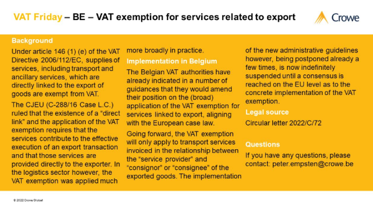 VAT exemption for services related to export – VATupdate