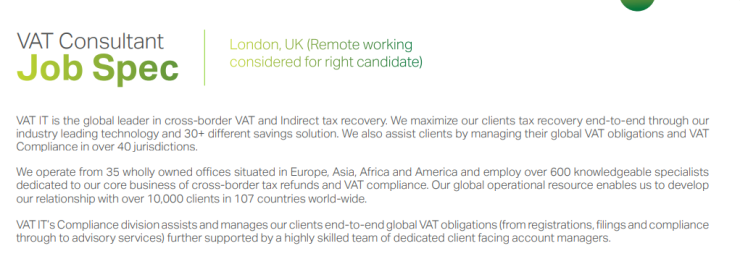 Job opportunity: VAT consultant @ VATIT (London, UK) – VATupdate