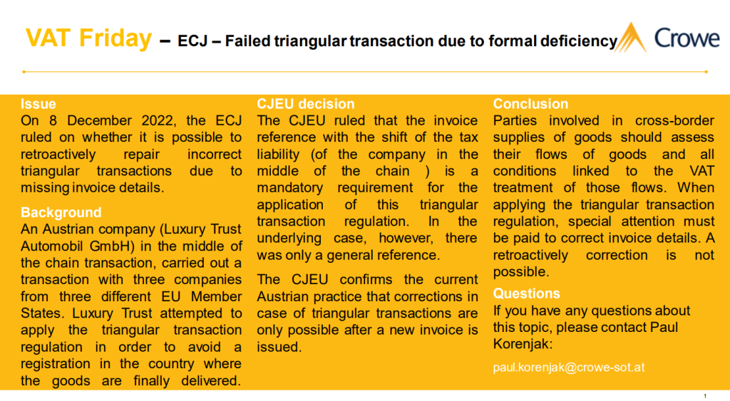 Comments on ECJ C-247/21: – Failed triangular transaction due to formal ...